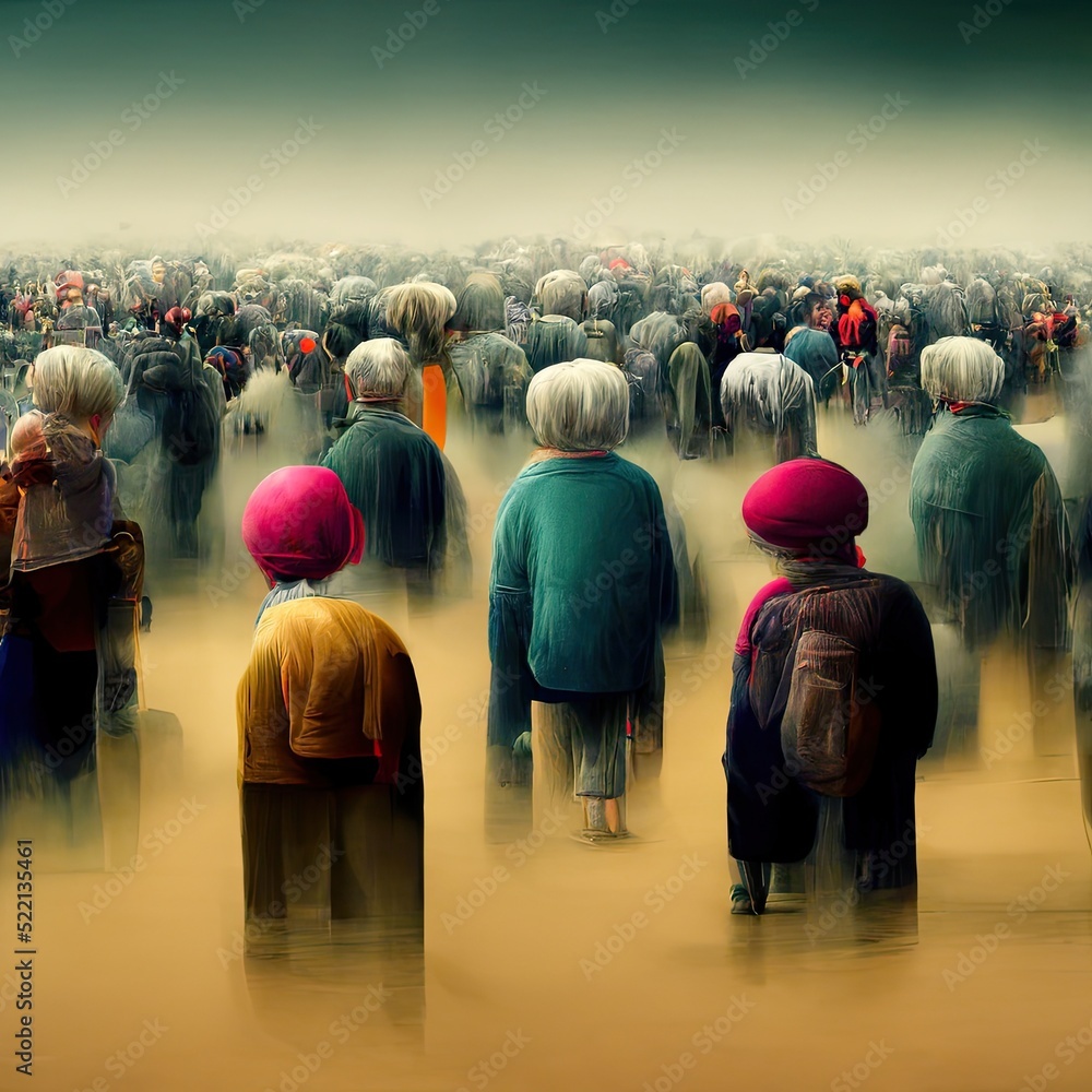 Crowd of people or human overpopulation in a global over populated ...
