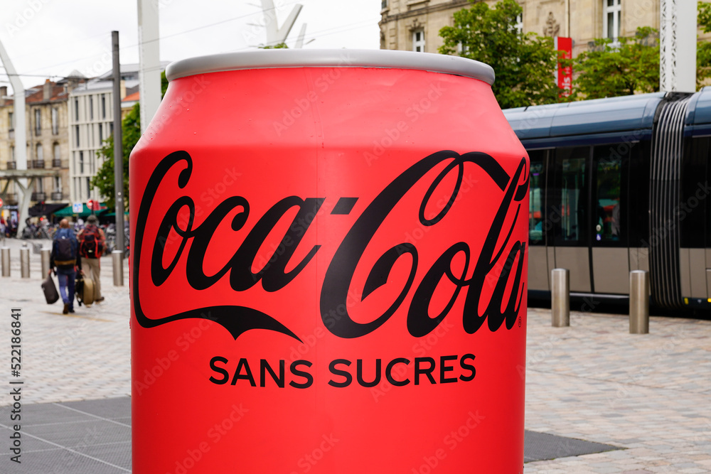 Coca Cola sugar free drink sign brand and text logo on big giant can ...