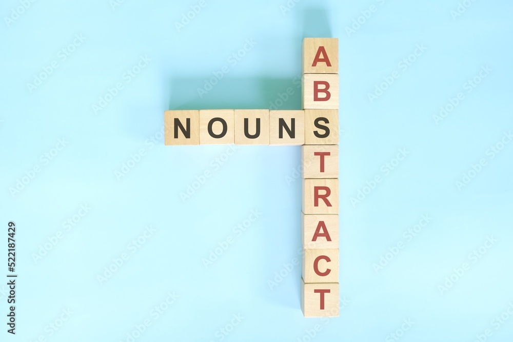 Abstract nouns concept in English grammar noun education. Wooden block ...