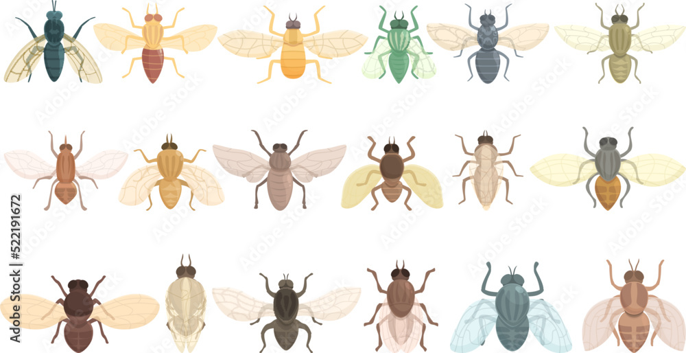Tsetse fly icons set cartoon vector. Dangerous disease. Insect housefly ...