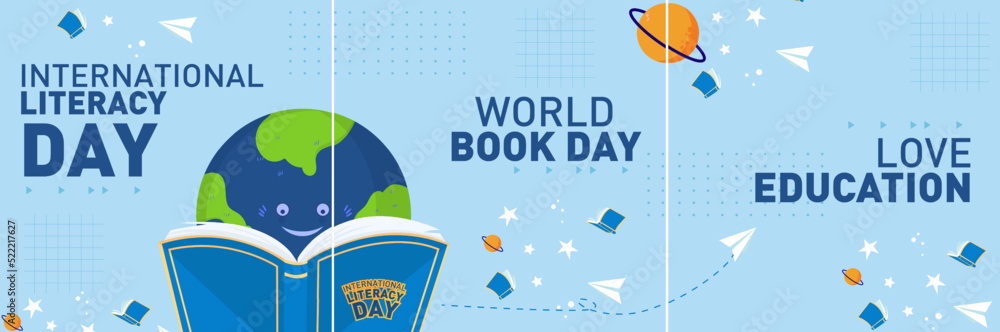 International Literacy Day Social Media Template With Image Of Earth ...