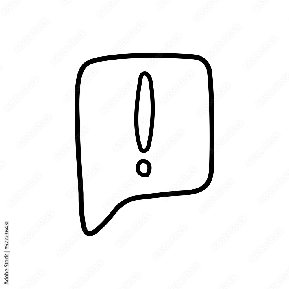 Exclamation mark with doodle outline speech bubbles isolated on white ...