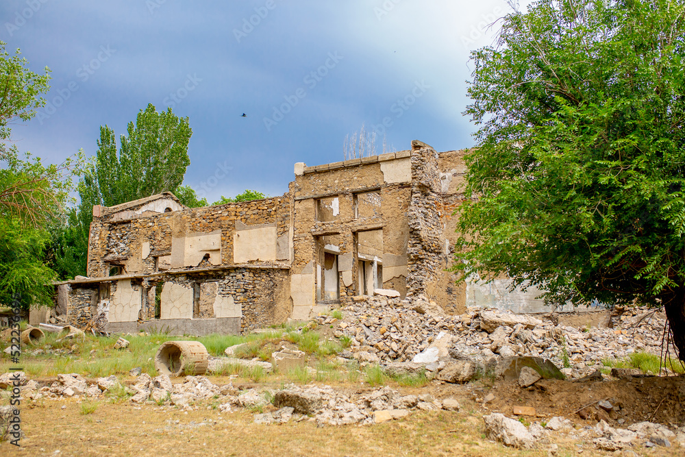 Destroyed and abandoned buildings of the city after the war, bombing ...