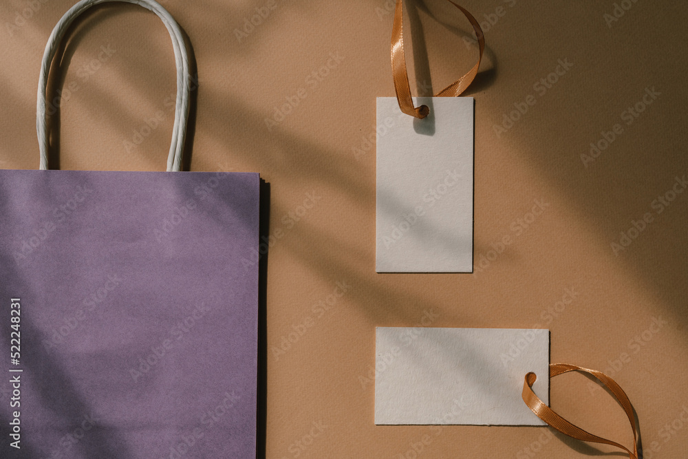 Swing tag mockups, craft paper bag. Overlay shadows. Label hang tag ...