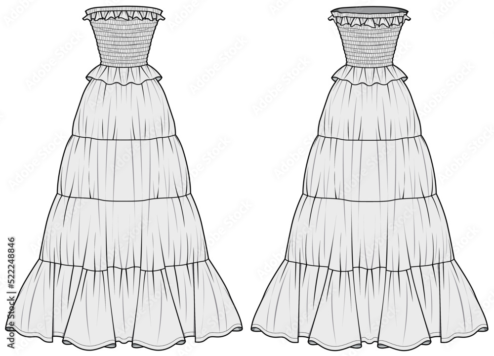 Summer Beach Party Long Dress, Smocked Tube Body Tiered Maxi Dress ...