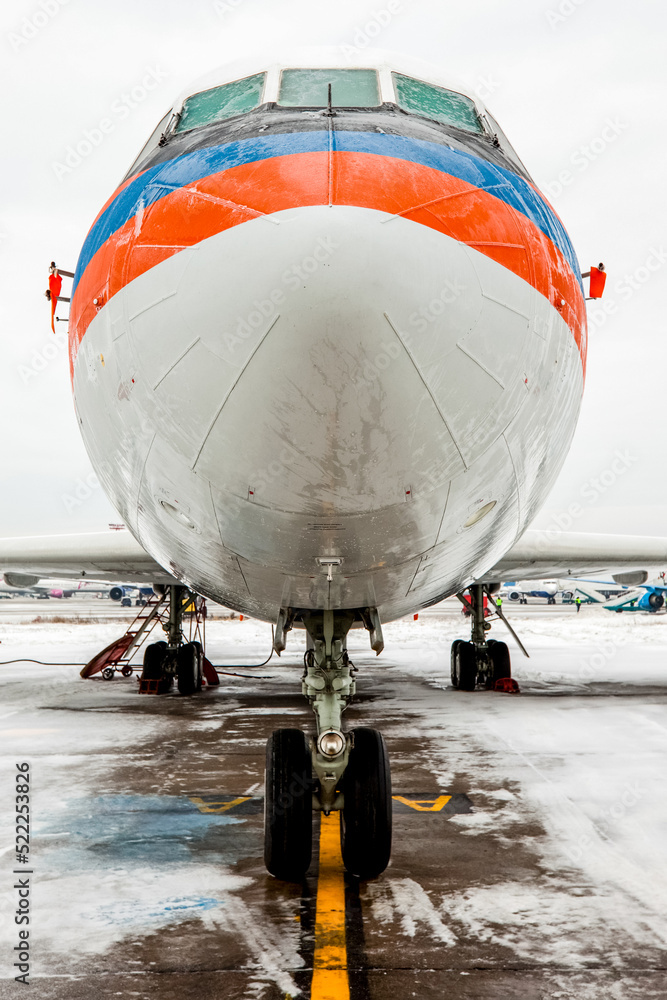 Aircraft front fuselage with cockpit on the runway of an airfield Stock ...