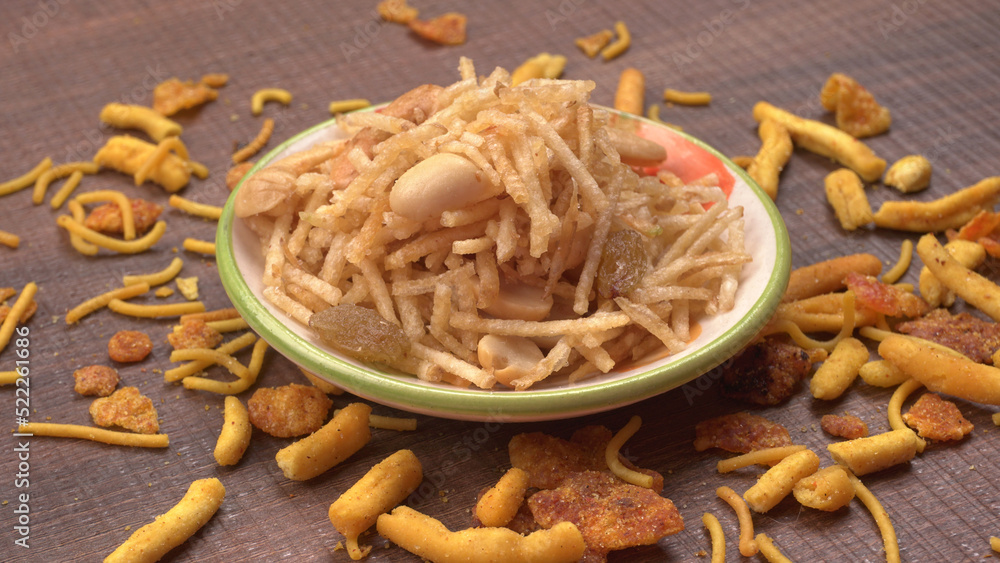 Indian Snacks, Traditional Indian deep fried salty dish called chivda ...