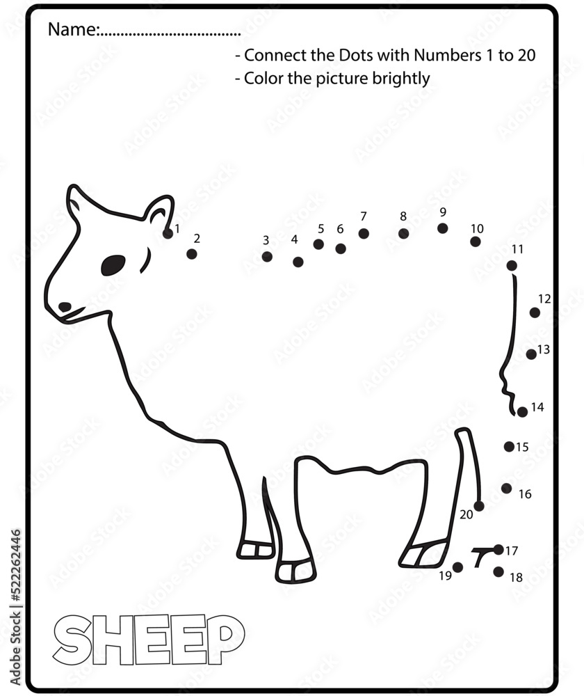 Educational game for kids. Dot to dot game for children. Farm animals ...