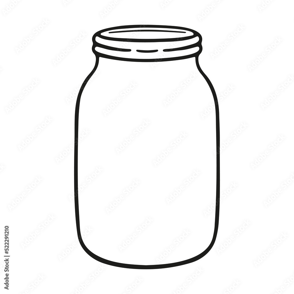 Hand drawn mason jar. Glass container. Empty kitchen pot with lid ...