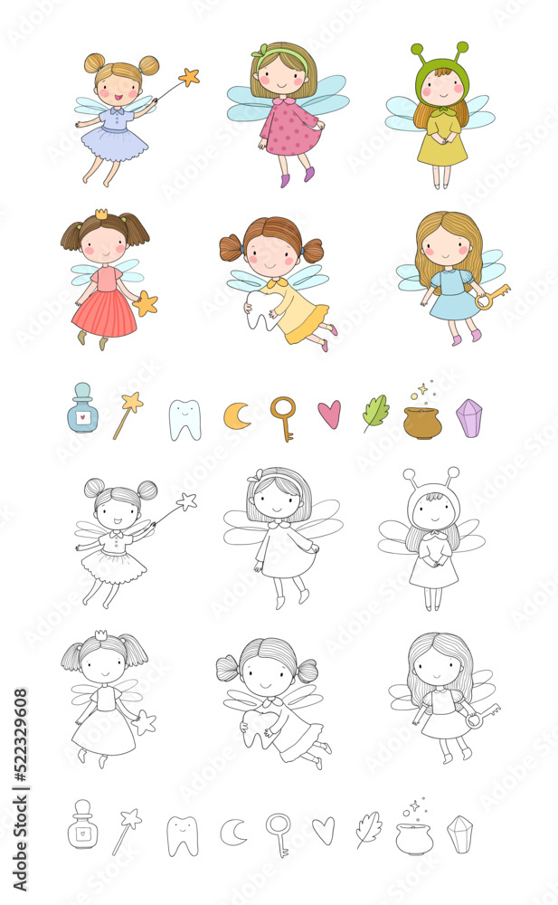 Cute cartoon fairies. Fairy elves. Childrens illustration. tooth Fairy ...
