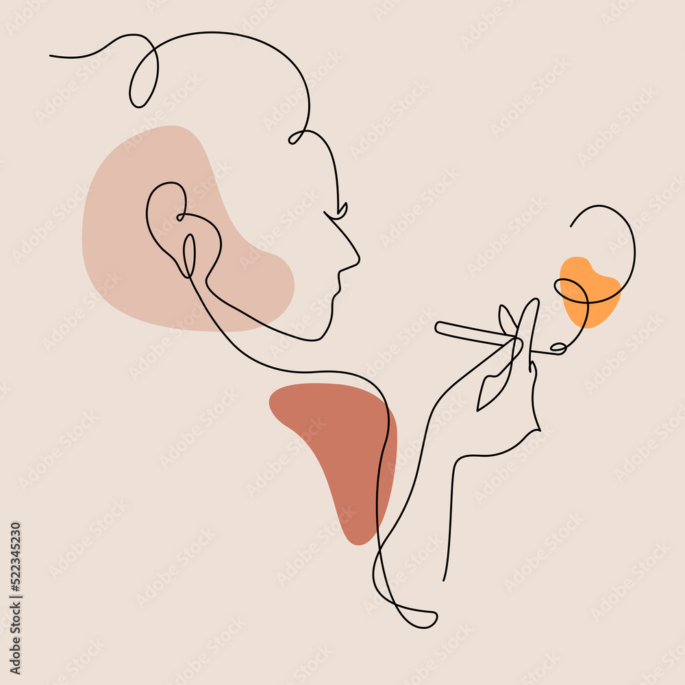 woman smoking a cigarette outline oneline art lineart shoulder Stock ...