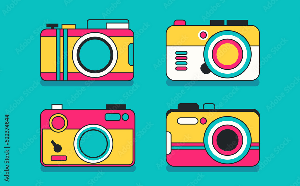 90s themed minimalist camera illustration, cartoon camera design Stock ...