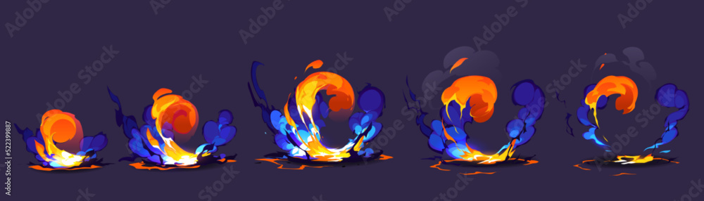 Magic explosion animation effect for 2d game design. Vector sprite ...