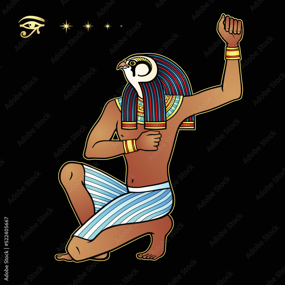 Animation color portrait: Ancient Egyptian god Horus in guise of Falcon ...