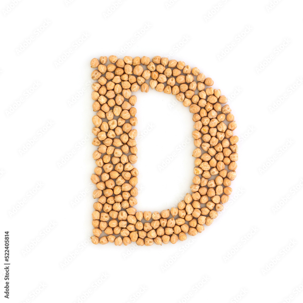 Capital letter D made from chickpea beans. Dry chick pea font. Alphabet ...
