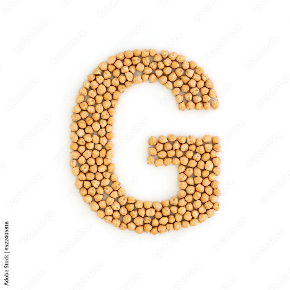 Capital letter G made from chickpea beans. Dry chick pea font. Alphabet ...
