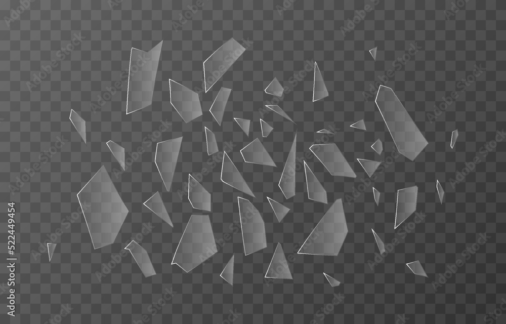 Vector glass shards on an isolated transparent background. Broken glass ...