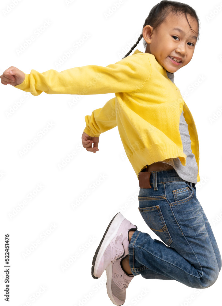 Funny asian child girl jumping isolate Stock Photo | Adobe Stock
