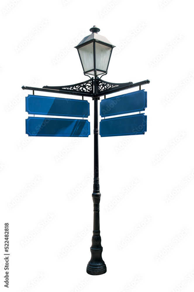 Blank four blue directional with copy space for customized wording ...