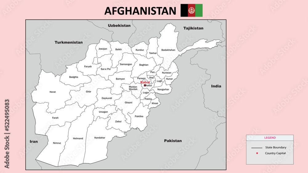 Afghanistan Map. State and district map of Afghanistan. Administrative ...