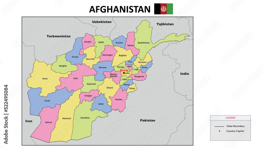 Afghanistan Map. State and district map of Afghanistan. Political map ...
