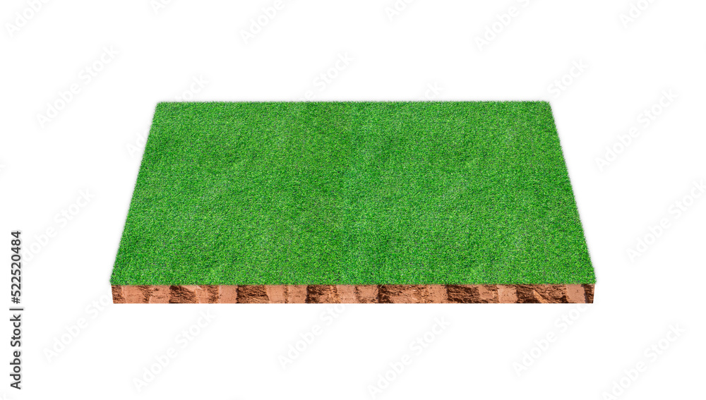 Soil cubic cross section with green grass field on transparent ...