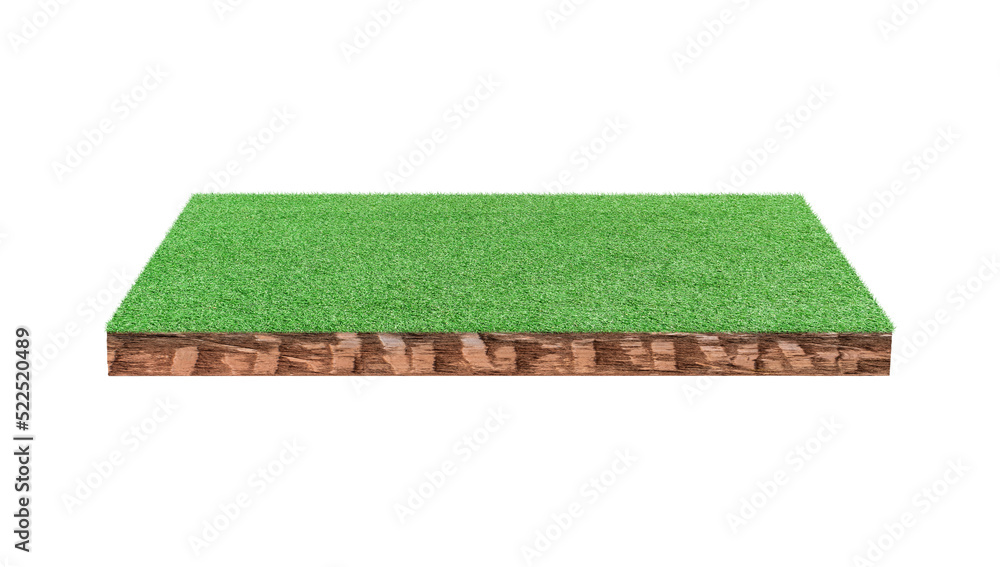 Soil cubic cross section with green grass field on transparent ...