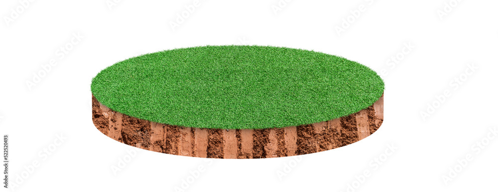 Soil circle cross section with green grass field on transparent ...
