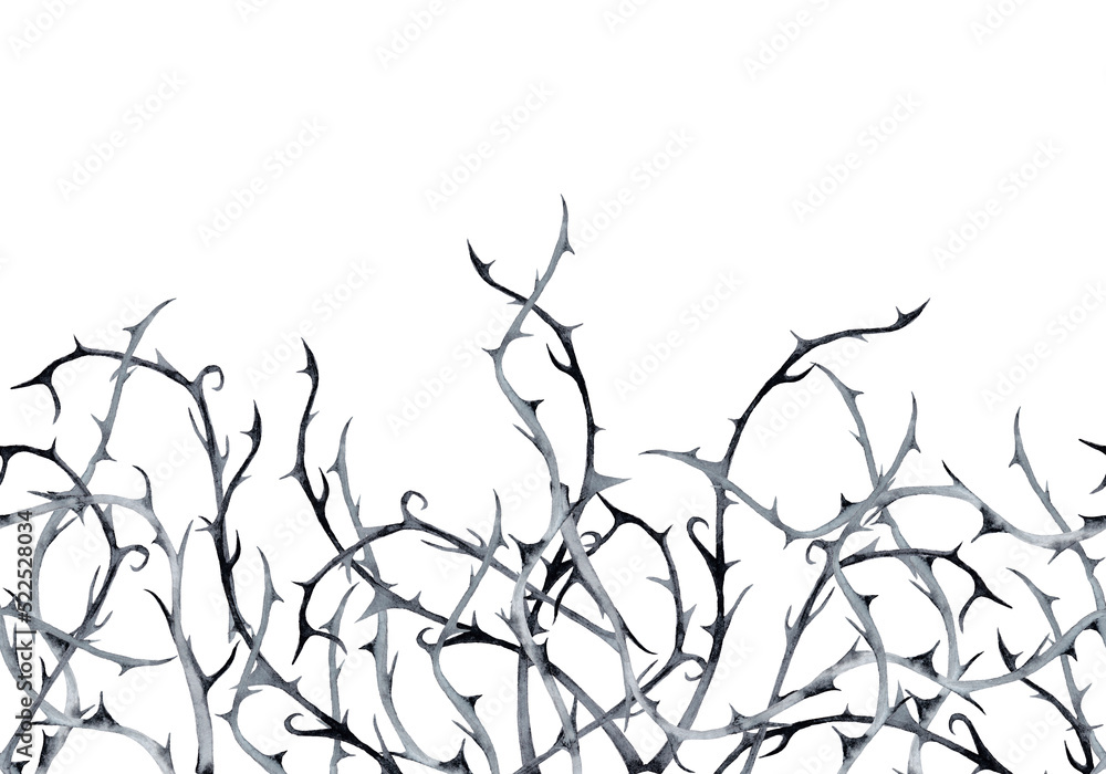 Halloween horizontal seamless border of black thorn branches ...