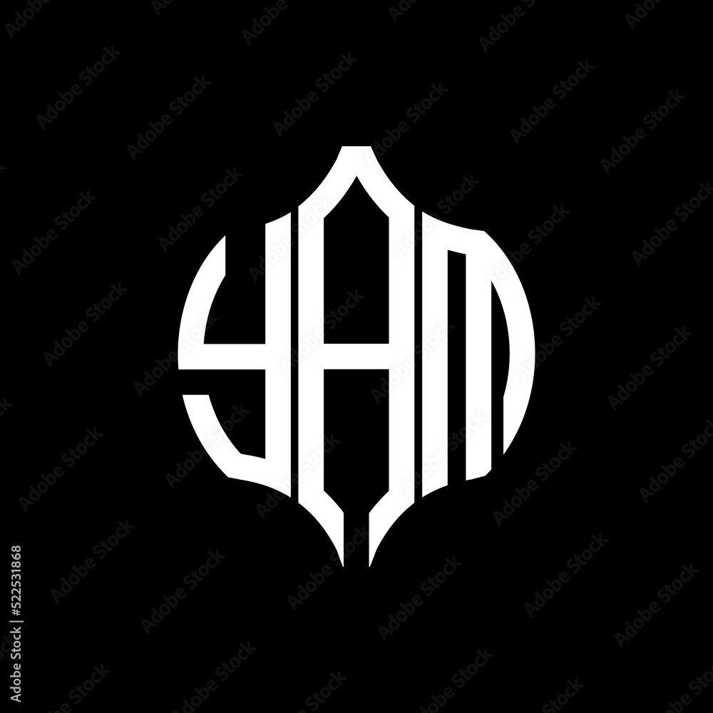 YAM letter logo. YAM best black background vector image. YAM Monogram ...