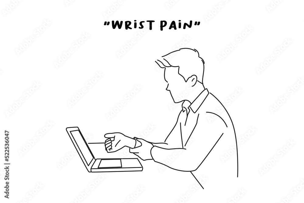 Cartoon of business man in office with RSI syndrome holding his aching ...