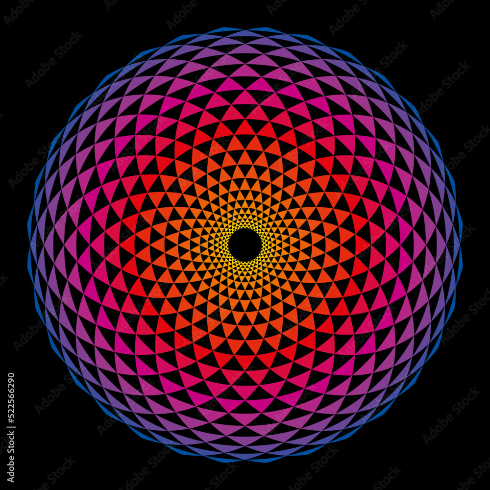 Vetor Colorful sphere shaped Fibonacci pattern. Arcs arranged in spiral ...