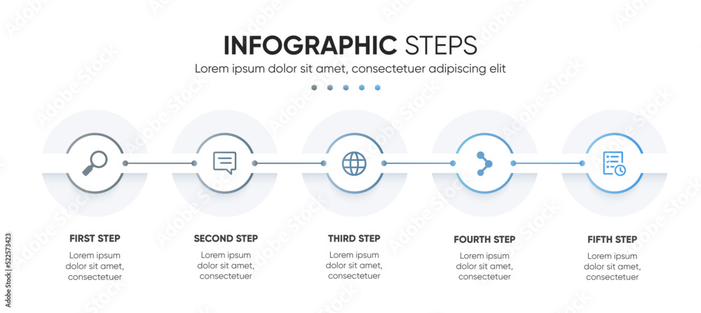 5 steps circle tech infographic design. Cool and modern presentation ...