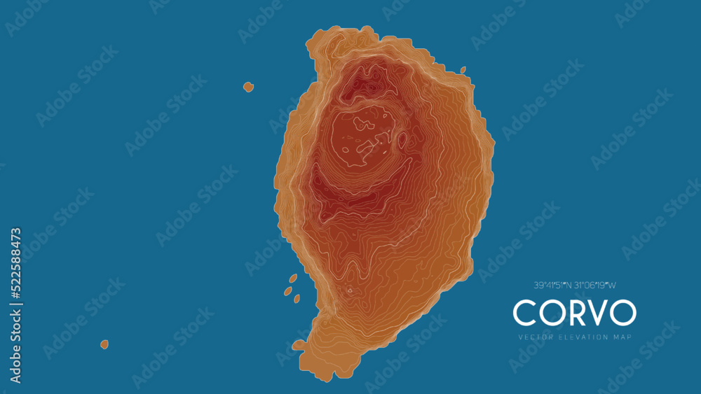 Topographic map of Corvo, Azores Islands, Portugal. Vector detailed ...