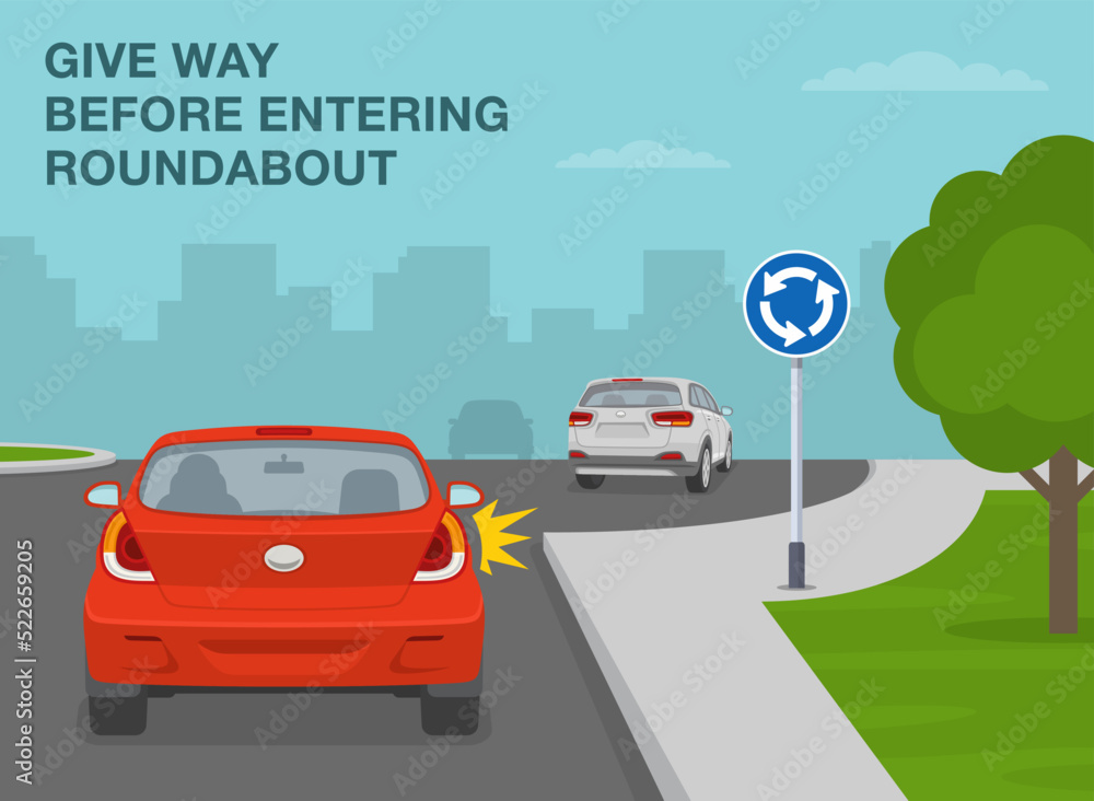 Safe driving tips and traffic regulation rules. Priority inside the ...