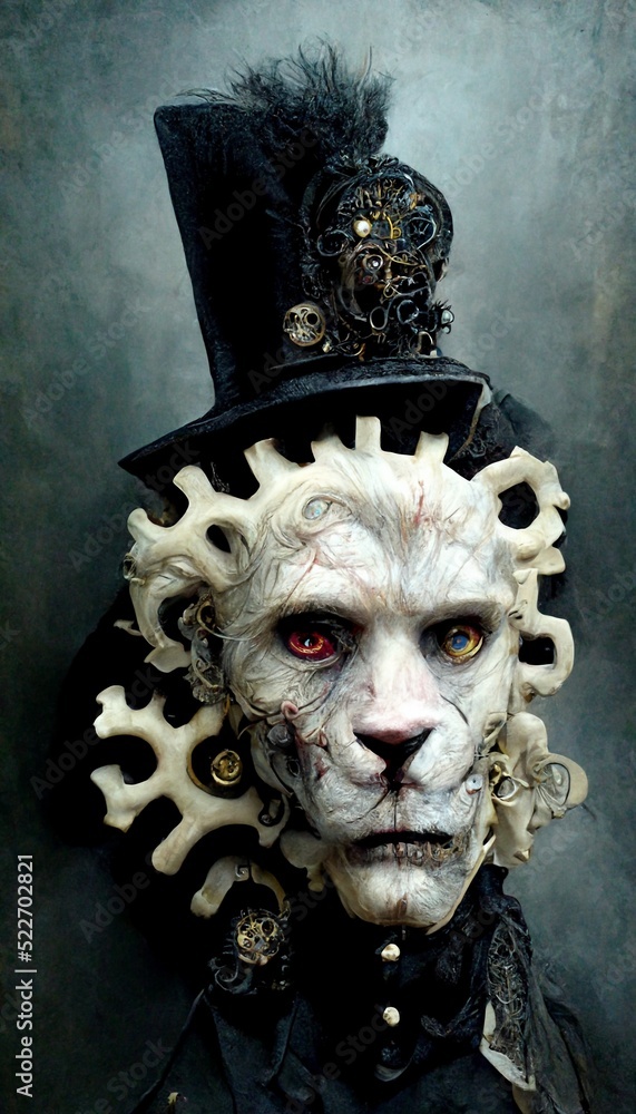 Steampunk mechanized man made of clockwork gears and springs. The ...