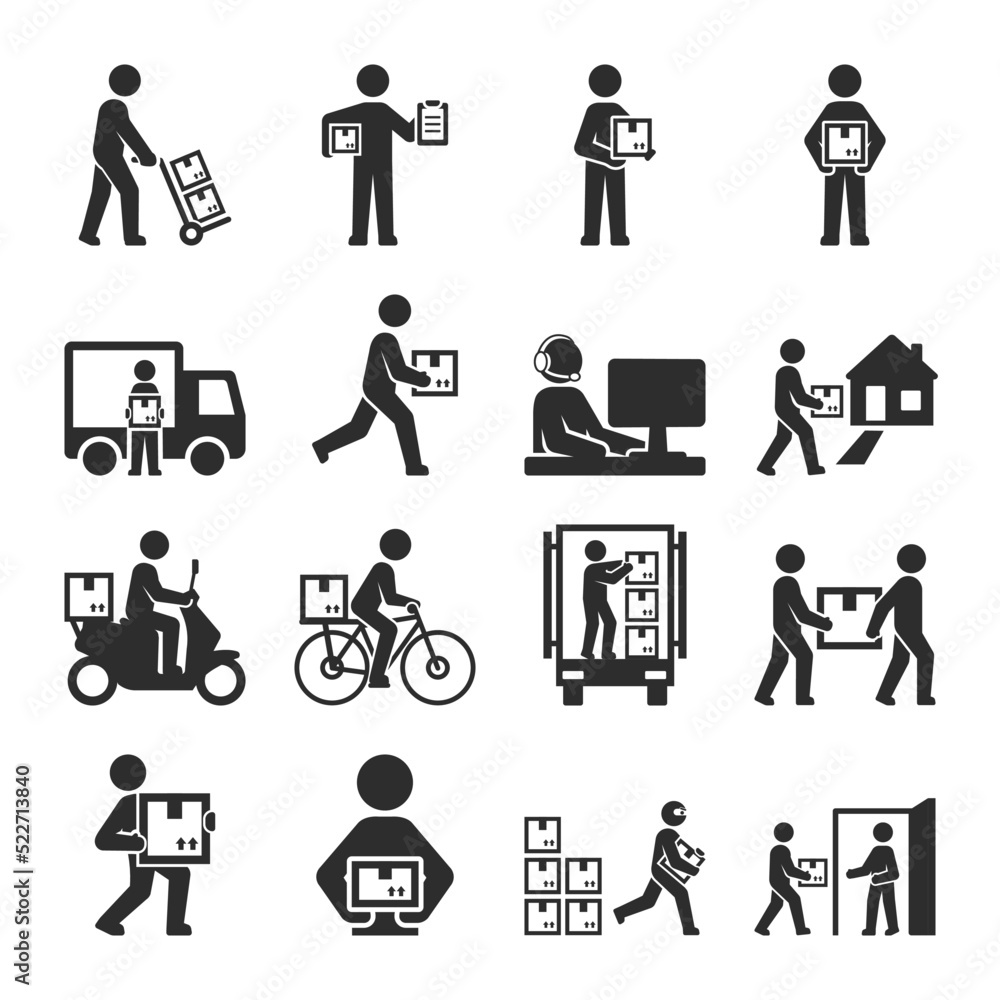 Parcel delivery icons set. Shipping company, courier service, post ...
