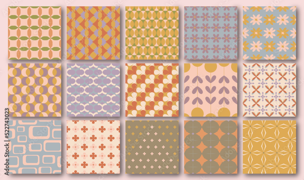 set of colorful retro patterns. Vector trendy backgrounds in 70s style ...