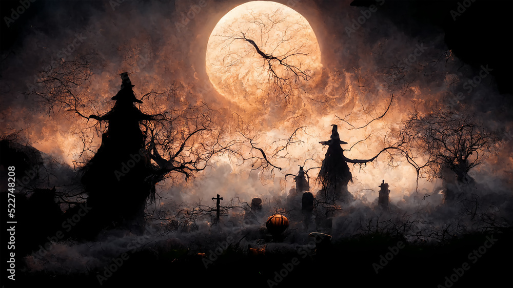 A spooky horror background concept. Holiday event Halloween banner ...