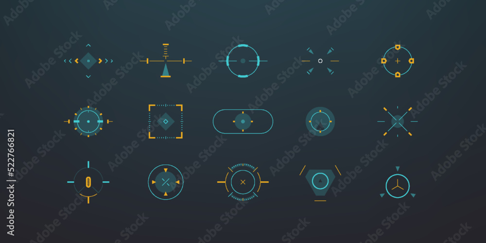 HUD aim control frames. Sniper round square targets UI, futuristic ...