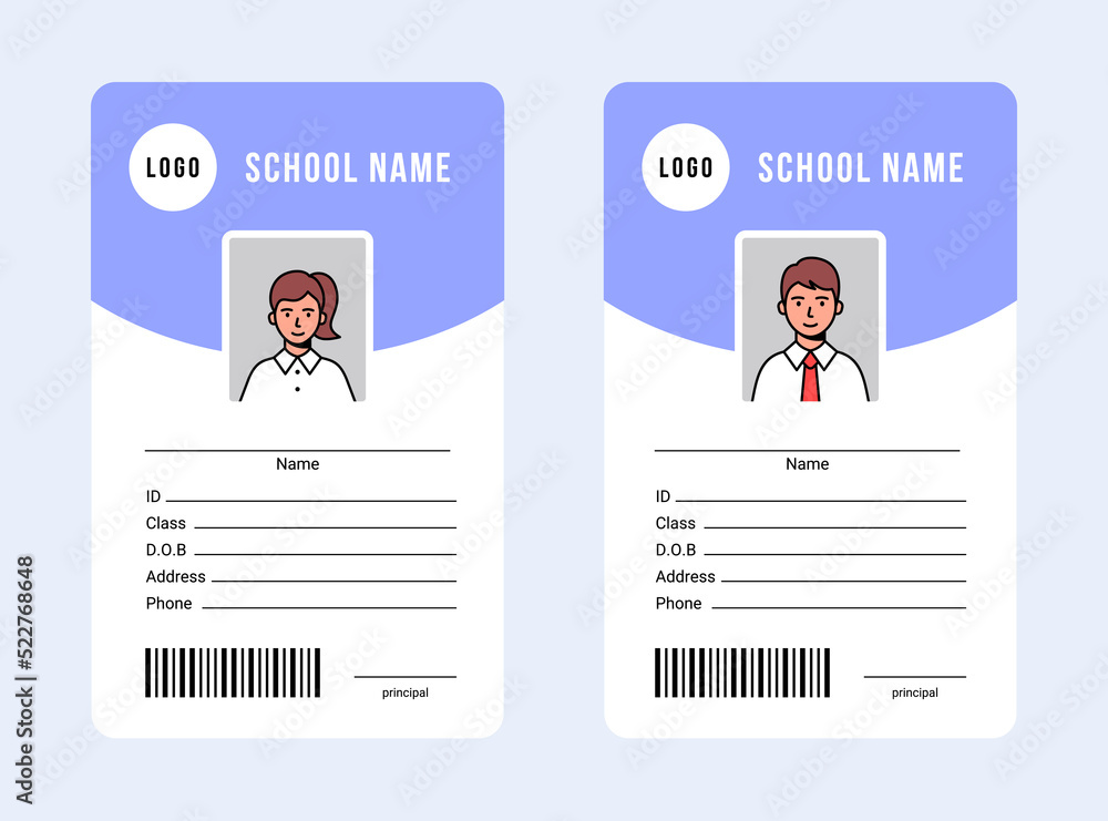 Student ID card. School identity card. Set of ID Card Template for ...