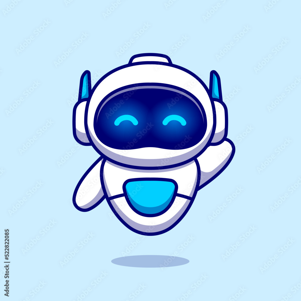 Vektor Cute Robot Waving Hand Cartoon Vector Icon Illustration. Science ...