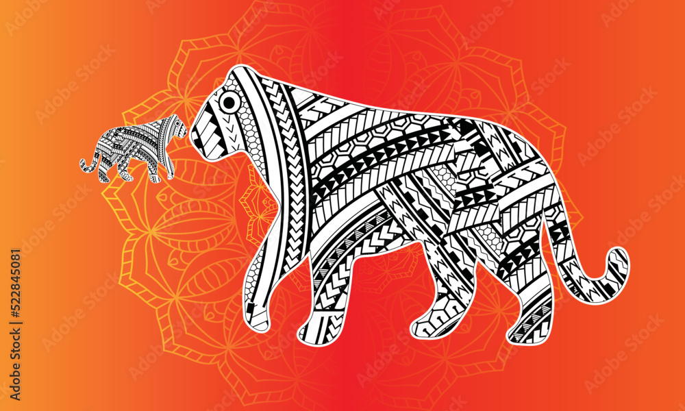 Hand-drawn tiger with ethnic floral doodle pattern. Coloring page ...