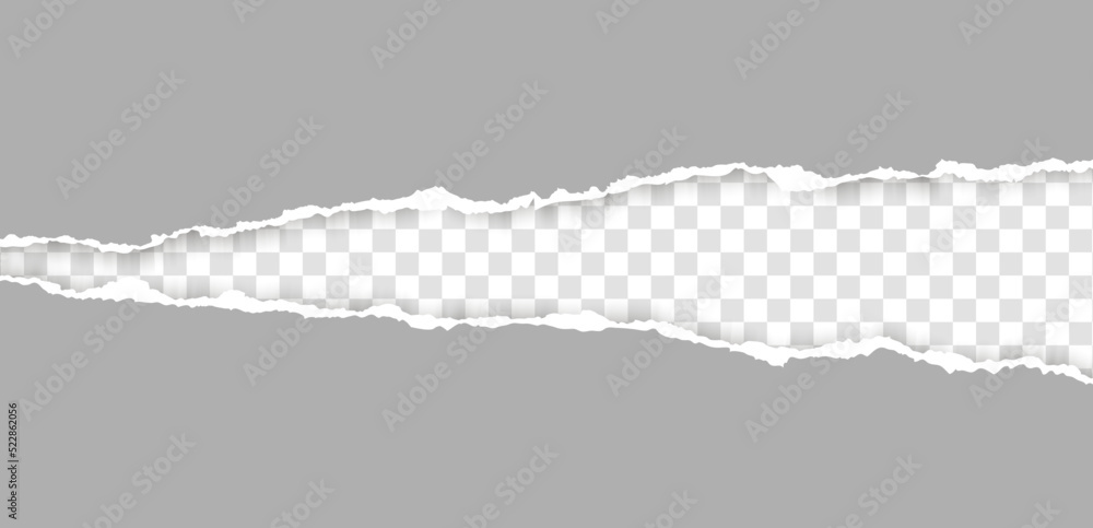 Realistic, torn, ripped strip of grey paper with a light shadow on a ...