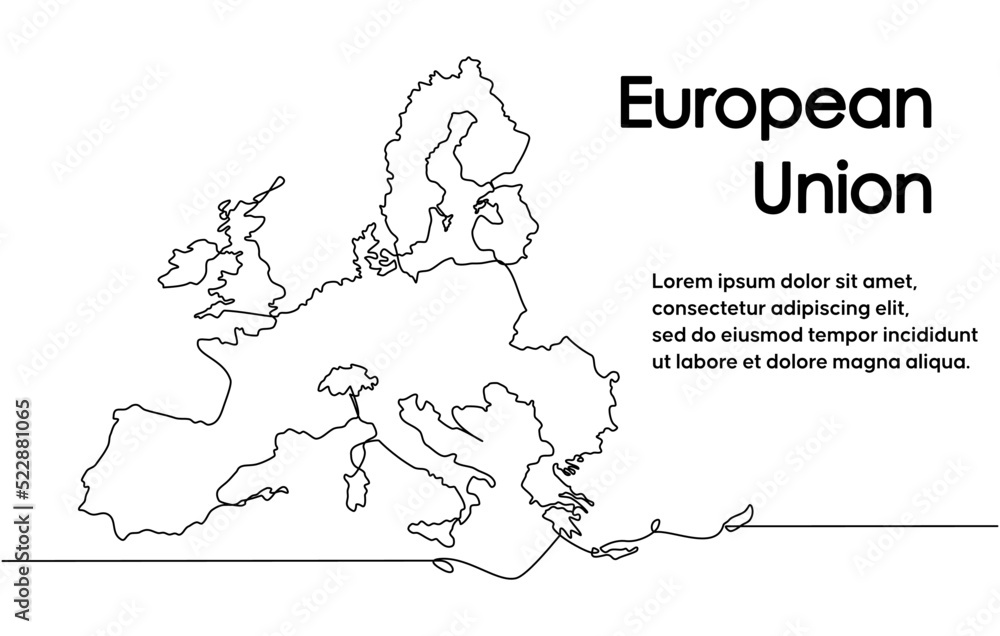 Continuous line drawing of european union countries map. white ...