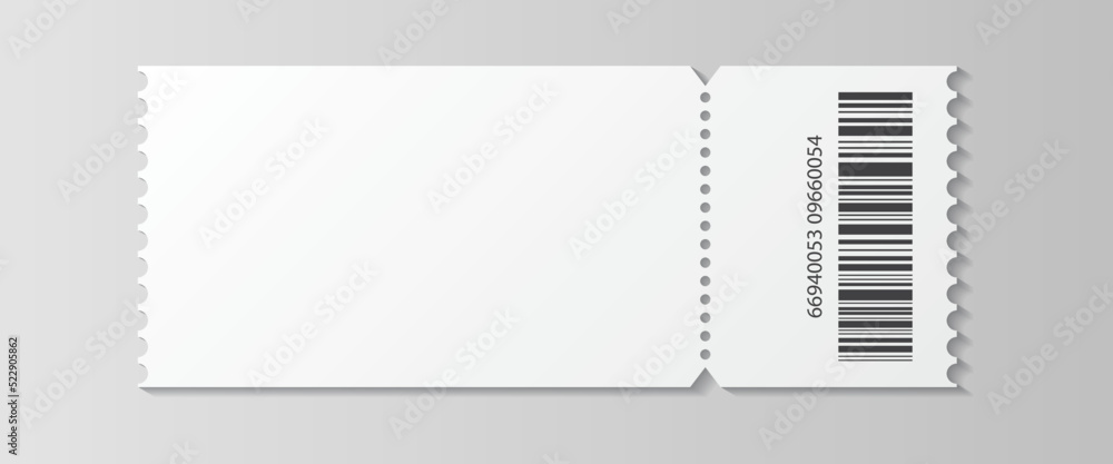 Vector de Stock Blank ticket with barcode isolated. Template for cinema, theatre, airplane ...