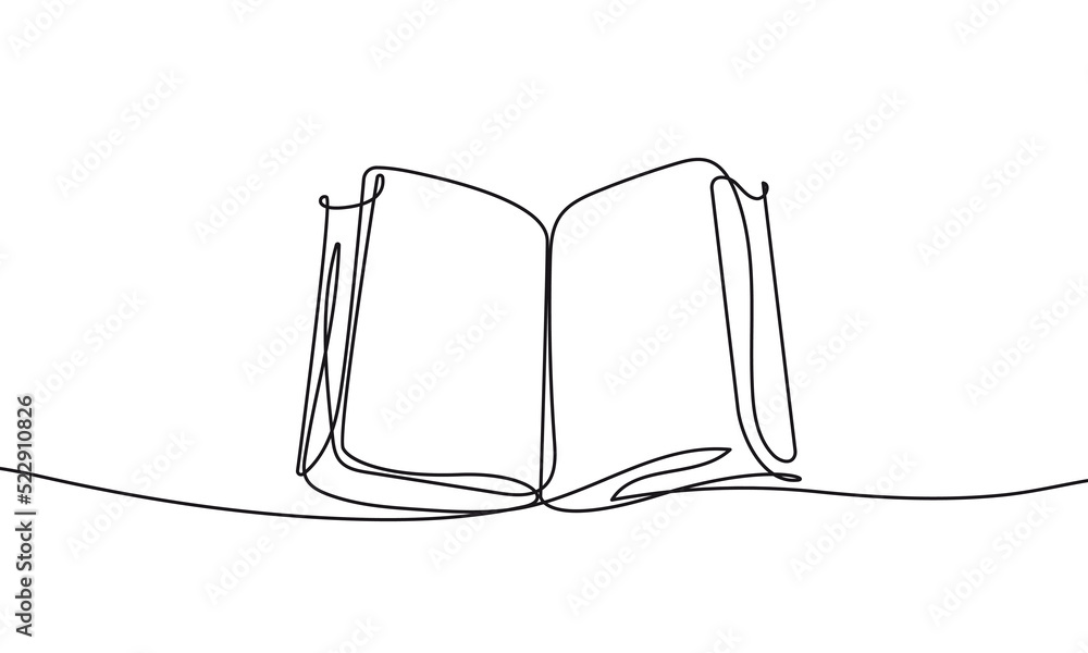 Open Book Continuous One Line Drawing. Open Book Single Line Art ...