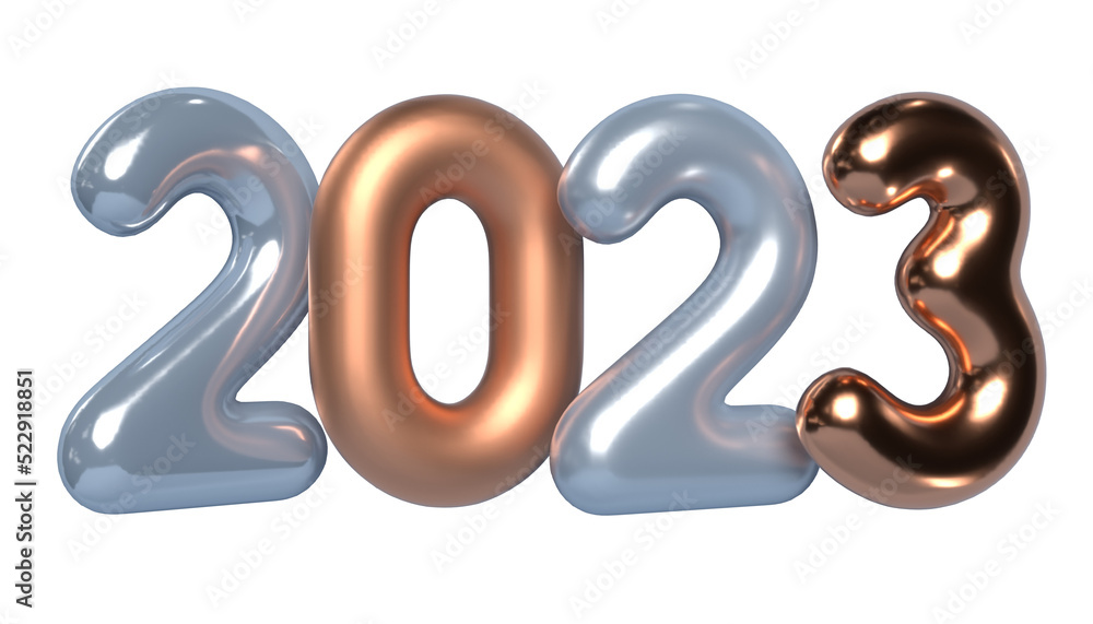 2023 New Year sign. 3d metallic golden numbers. Gold realistic 2023 ...