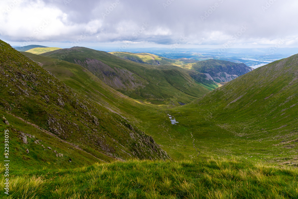 National Park Lake District, Helvellyn Hills, view while climbing Lake ...