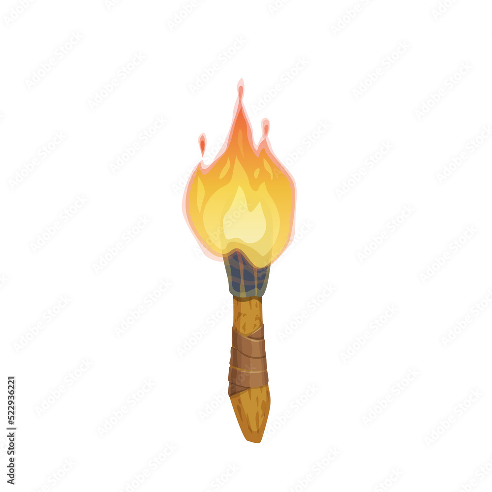 Cartoon medieval vector torch with burning fire Stock Illustration ...
